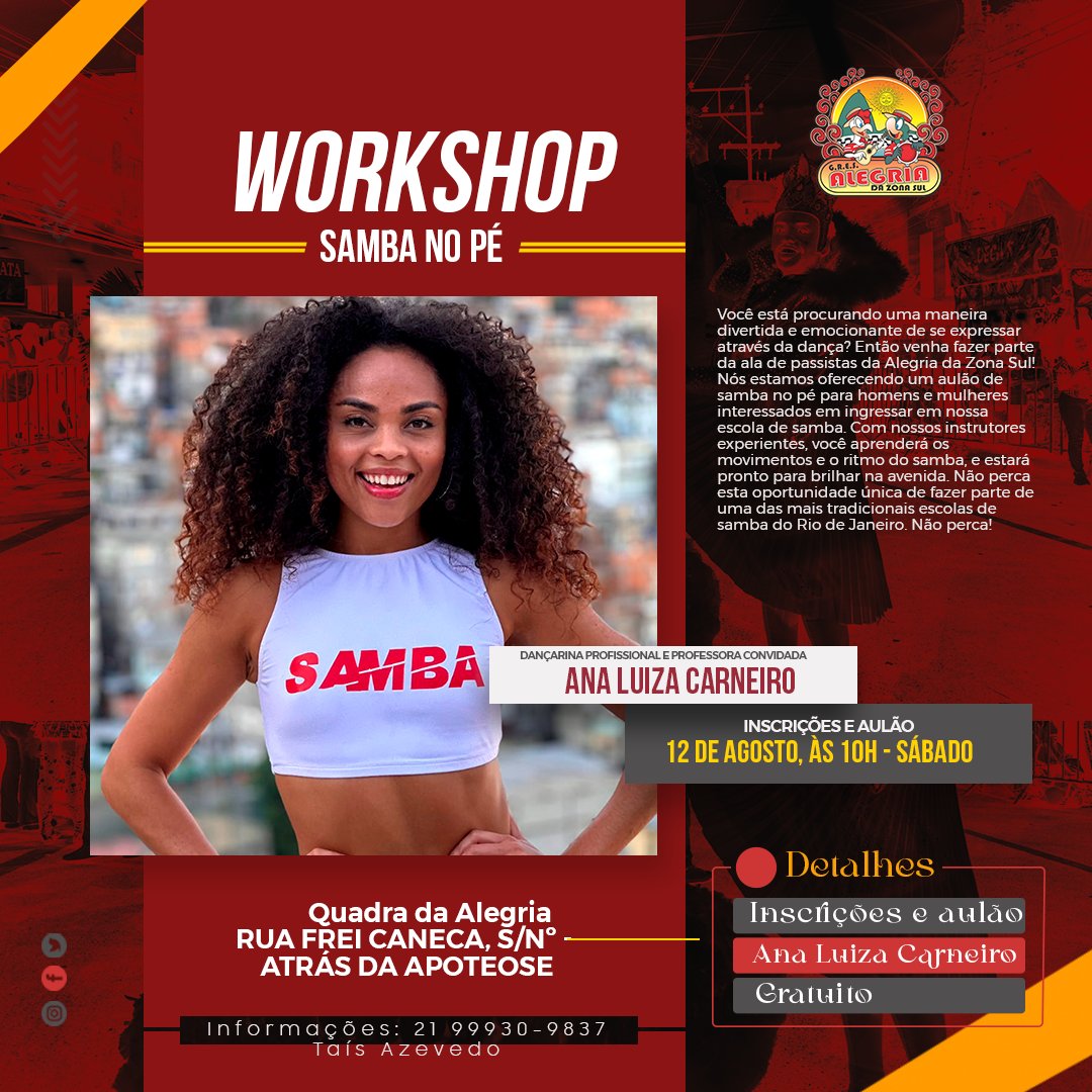 Alegria da Zona Sul realiza Workshop de Samba no Pé e inscrições para a ...